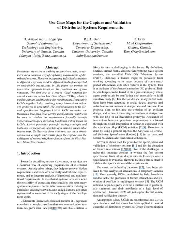 Pdf Use Case Maps For The Capture And Validation Of Distributed Systems Requirements