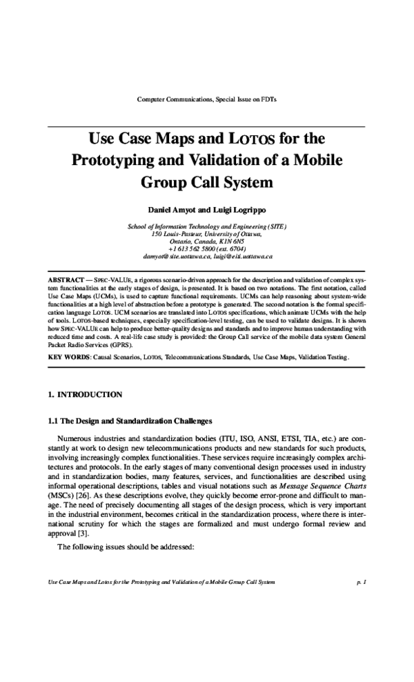 Pdf Use Case Maps And Lotos For The Prototyping And Validation Of A Mobile Group Call System