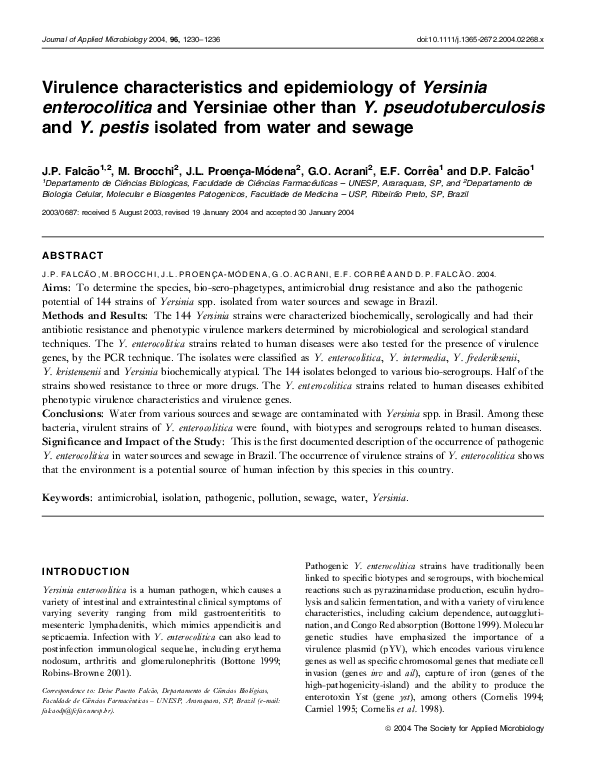 (PDF) Virulence characteristics and epidemiology of Yersinia ...