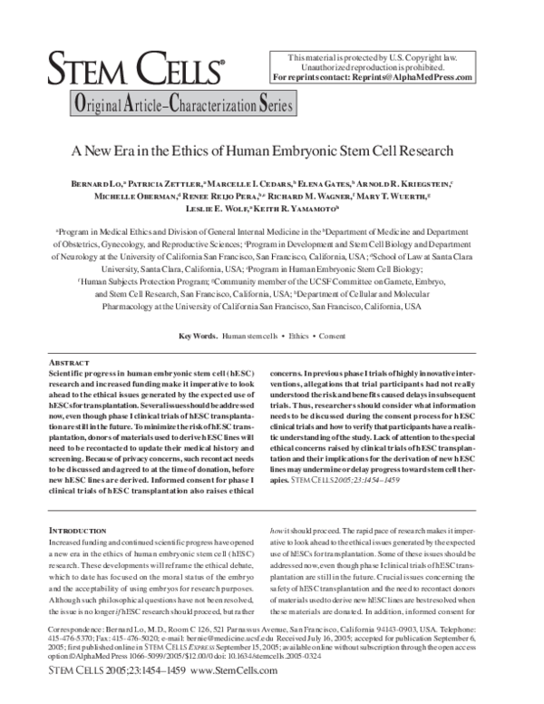 (PDF) A New Era in the Ethics of Human Embryonic Stem Cell Research
