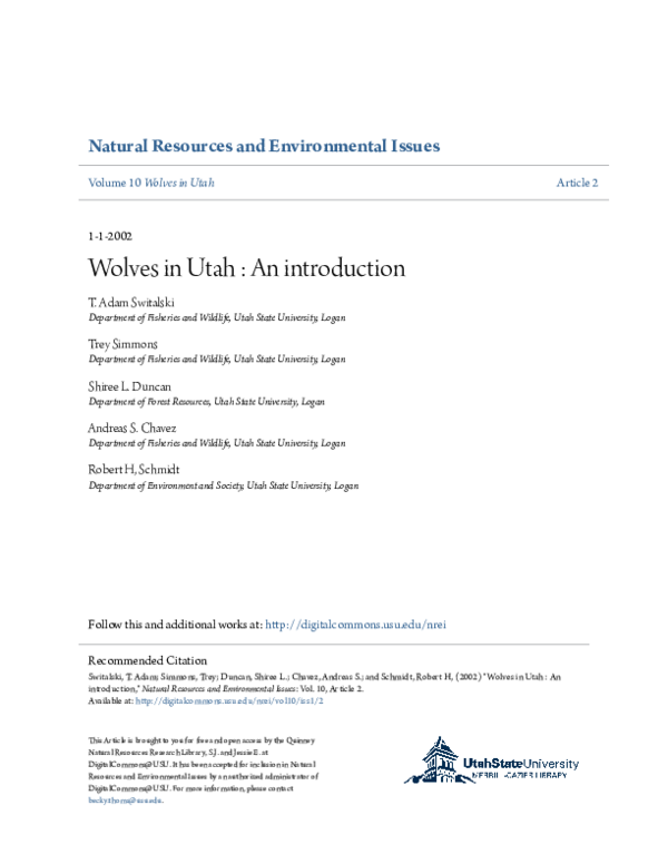 (PDF) Wolves in Utah : An introduction
