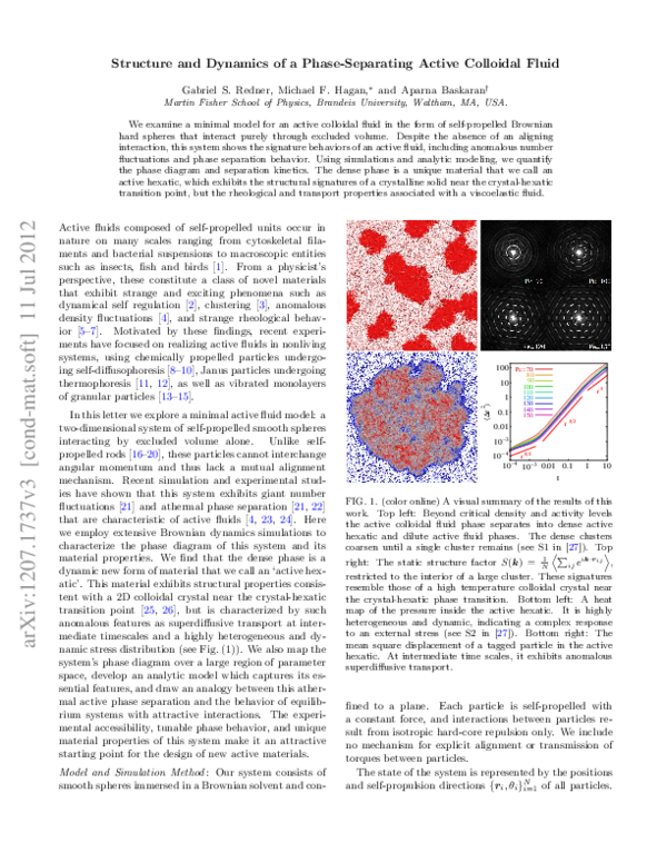 (PDF) Structure and Dynamics of a Phase-Separating Active Colloidal Fluid | Gabriel S Redner ...