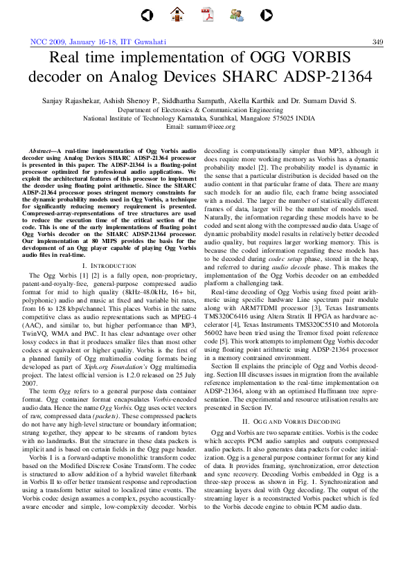 (PDF) Real time implementation of OGG VORBIS decoder on Analog Devices ...