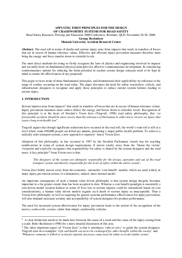 (PDF) APPLYING FIRST PRINCIPLES FOR THE DESIGN OF CRASHWORTHY SYSTEMS ...
