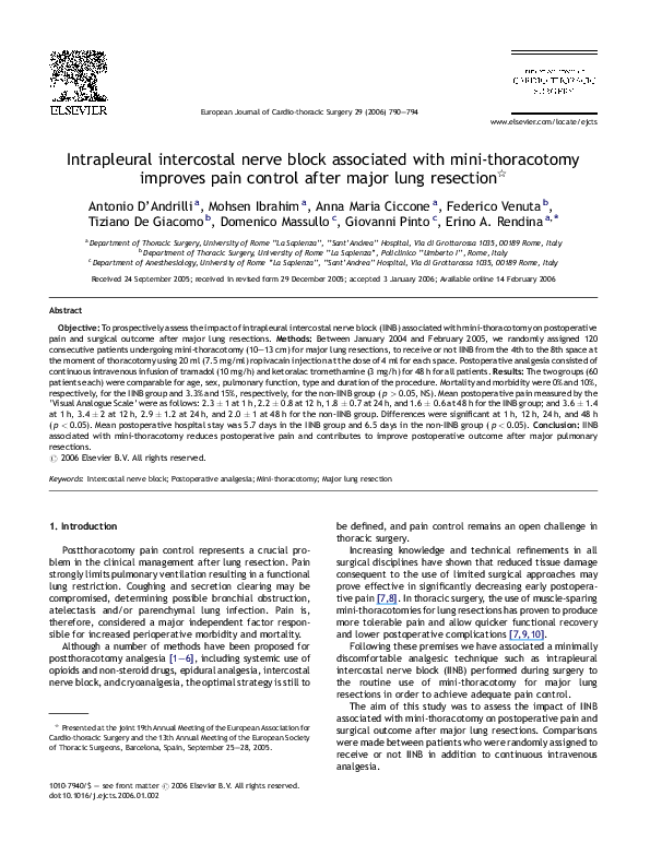 (PDF) Intrapleural intercostal nerve block associated with mini ...