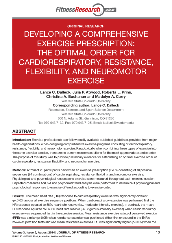 (PDF) DEVELOPING A COMPREHENSIVE EXERCISE PRESCRIPTION: THE OPTIMAL ...