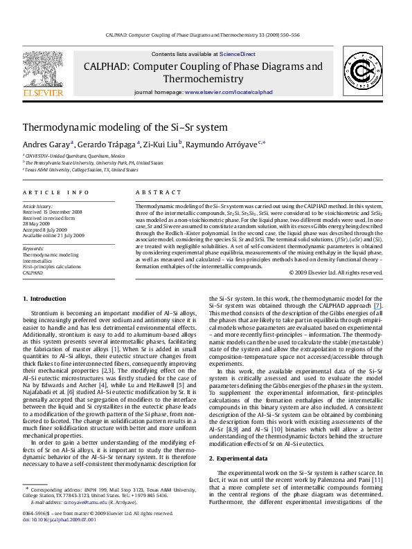 (PDF) Thermodynamic modeling of the Si–Sr system