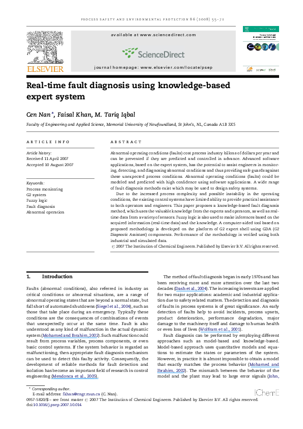 (PDF) Real-time fault diagnosis using knowledge-based expert system (PDF) Real-time fault diagnosis using knowledge-based expert system