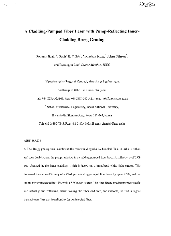 (PDF) A cladding-pumped fiber laser with pump-reflecting inner-cladding ...