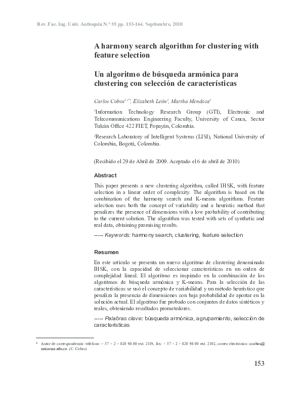 (PDF) A harmony search algorithm for clustering with feature selection