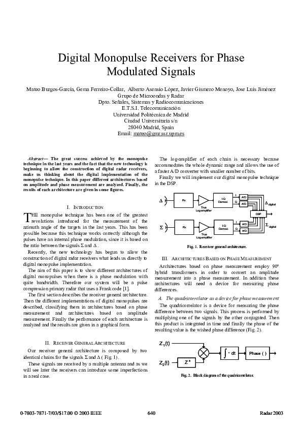 (PDF) Digital monopulse receivers for phase modulated signals
