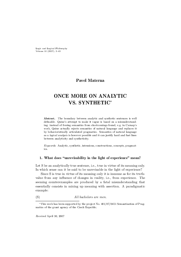 (PDF) ONCE MORE ON ANALYTIC VS. SYNTHETIC