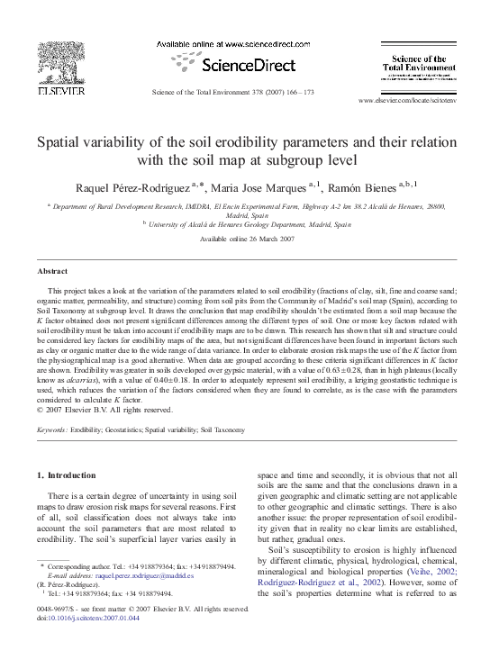 (PDF) Spatial variability of the soil erodibility parameters and their relation with the soil ...