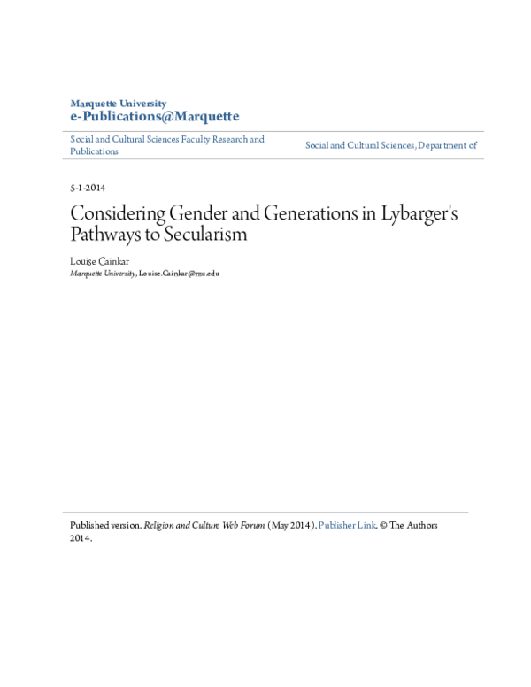 (PDF) Considering Gender and Generations in Lybarger's Pathways to ...