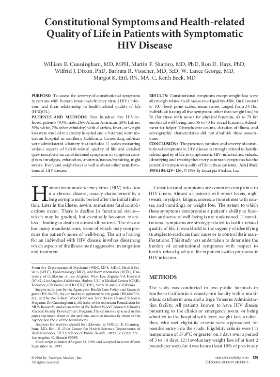 (PDF) Constitutional Symptoms and Health-Related Quality of Life in Patients with Symptomatic ...