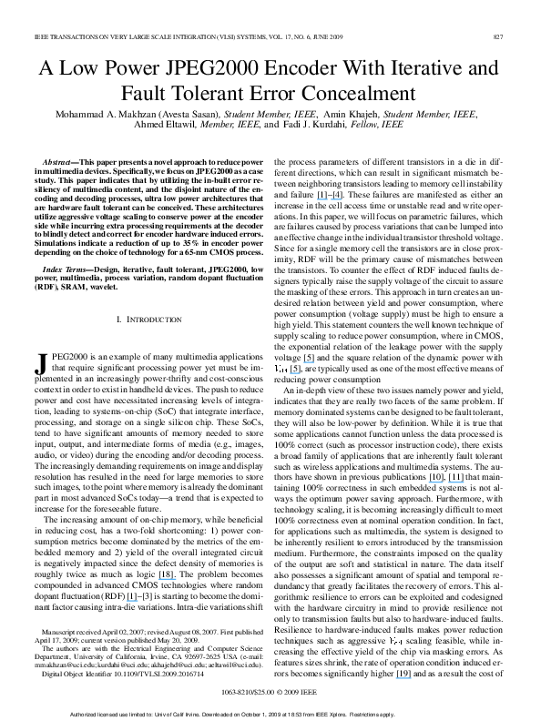(PDF) A low power JPEG2000 encoder with iterative and fault tolerant error concealment