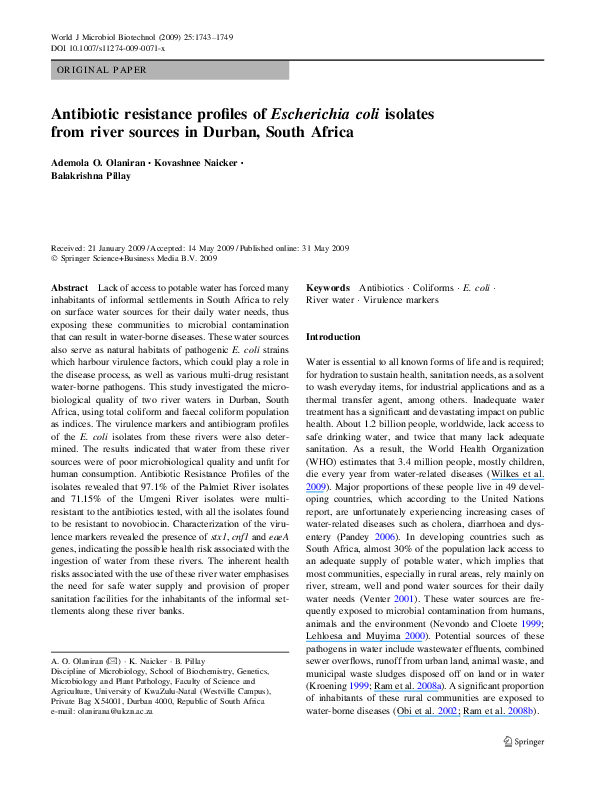 (PDF) Antibiotic resistance profiles of Escherichia coli isolated from rural and urban environments