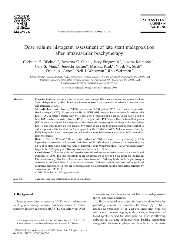 (PDF) Dose volume histogram assessment of late stent malapposition ...
