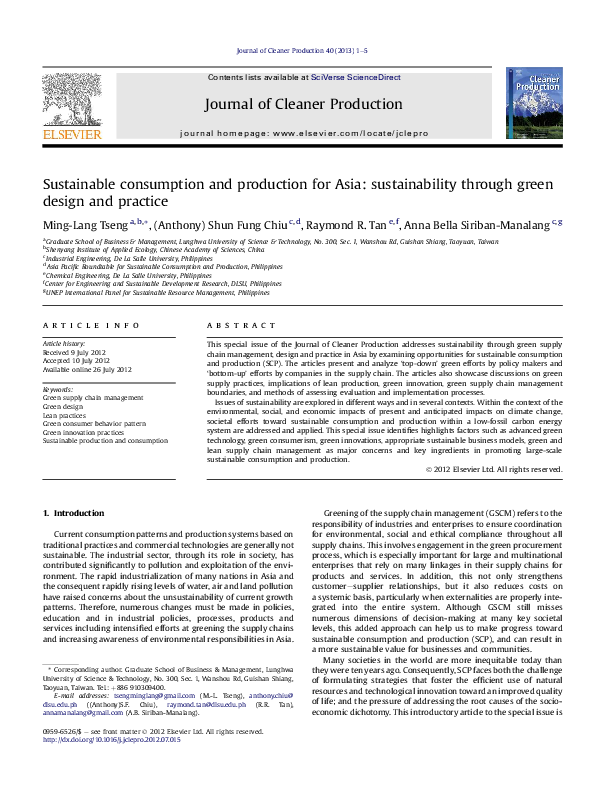 (PDF) Sustainable consumption and production for Asia: sustainability ...