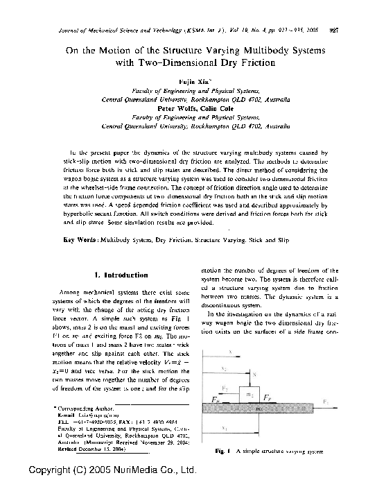 (PDF) On the motion of the structure varying multibody systems with two-dimensional dry friction
