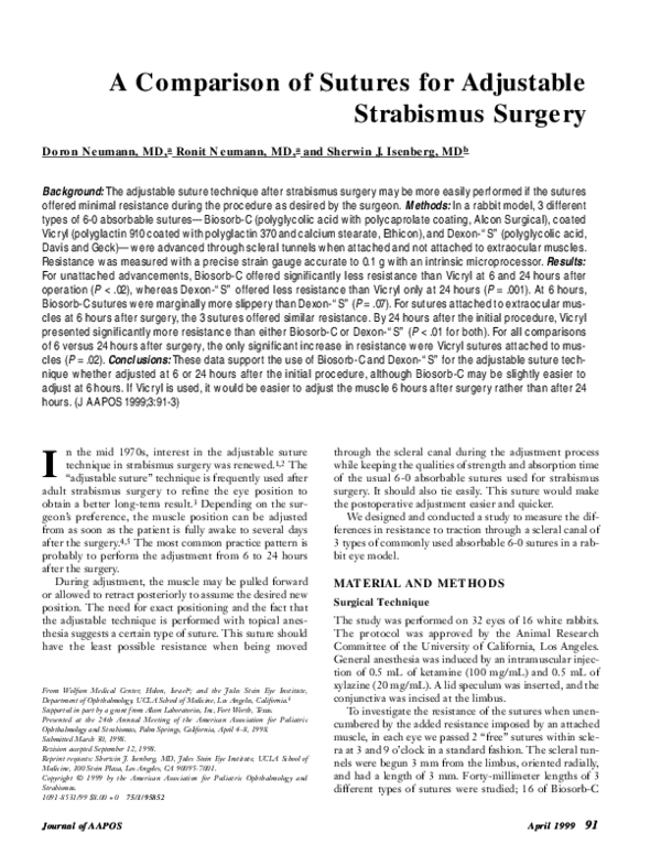 (PDF) A comparison of sutures for adjustable strabismus surgery