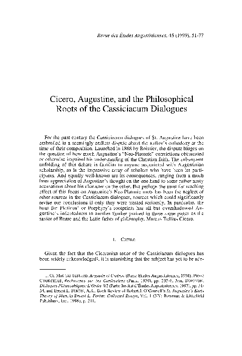 (PDF) Cicero, Augustine, and the Philosophical Roots of the Cassiciacum ...