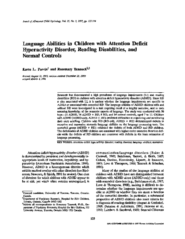 (PDF) Language Abilities in Children with Attention Deficit Hyperactivity Disorder, Reading ...