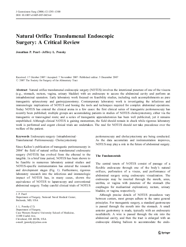 (PDF) Natural Orifice Translumenal Endoscopic Surgery (NOTES ...