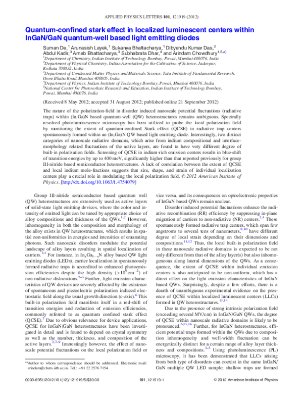 (PDF) Quantum-confined stark effect in localized luminescent centers within InGaN/GaN quantum ...