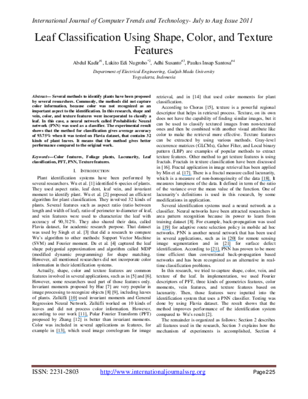 (PDF) Leaf Classification Using Shape, Color, and Texture