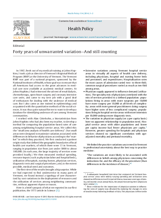 (PDF) Forty years of unwarranted variation—And still counting