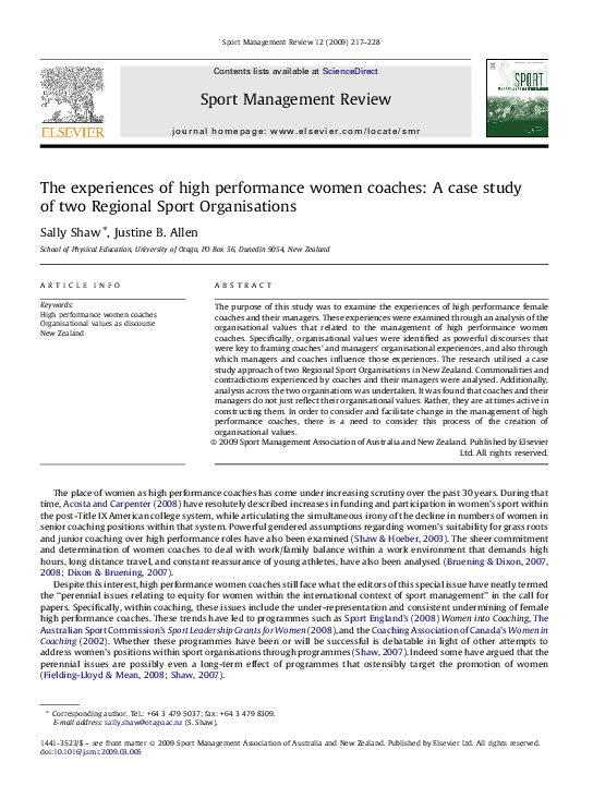 (PDF) The experiences of high performance women coaches: A case study ...