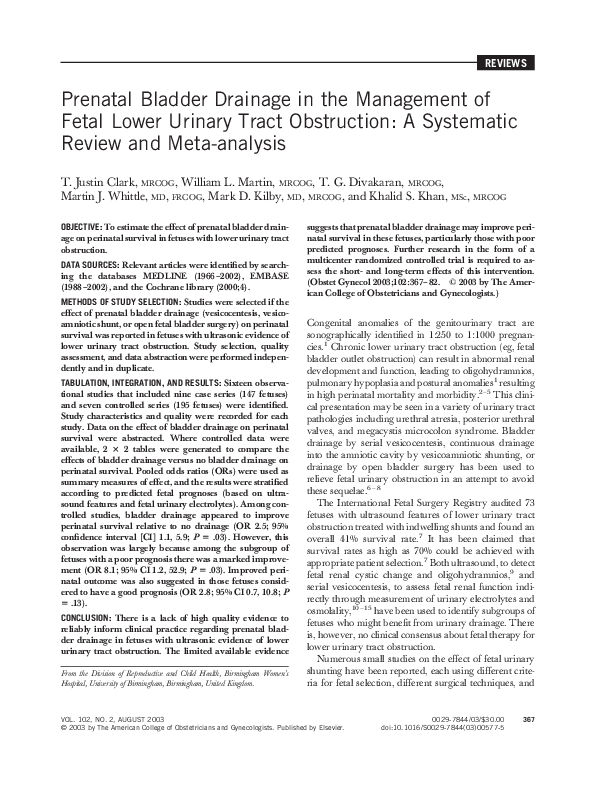 (PDF) Prenatal bladder drainage in the management of fetal lower ...