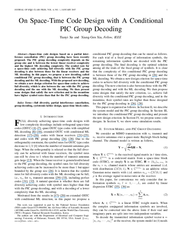 (PDF) On space-time code design with a conditional PIC group decoding