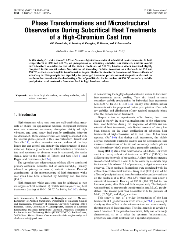 (PDF) Phase Transformations and Microstructural Observations During Subcritical Heat Treatments ...
