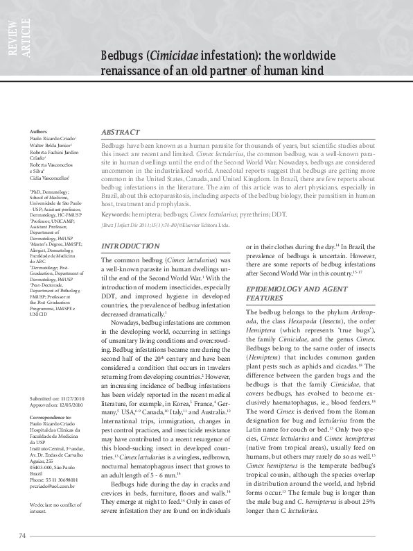 (PDF) Bedbugs ( Cimicidae infestation): the worldwide renaissance of an ...
