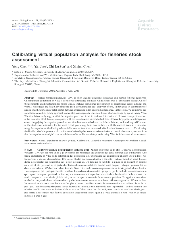 (PDF) Calibrating virtual population analysis for fisheries stock ...