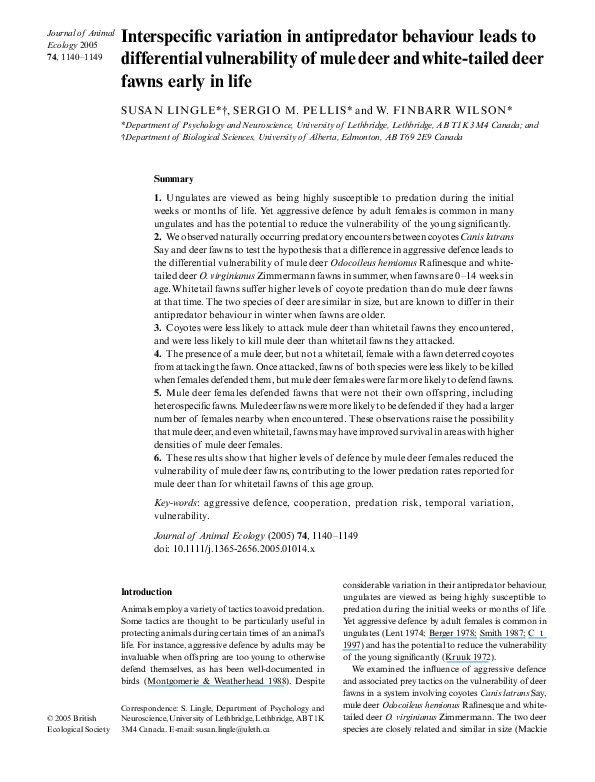 (PDF) Interspecific variation in antipredator behaviour leads to differential vulnerability of ...
