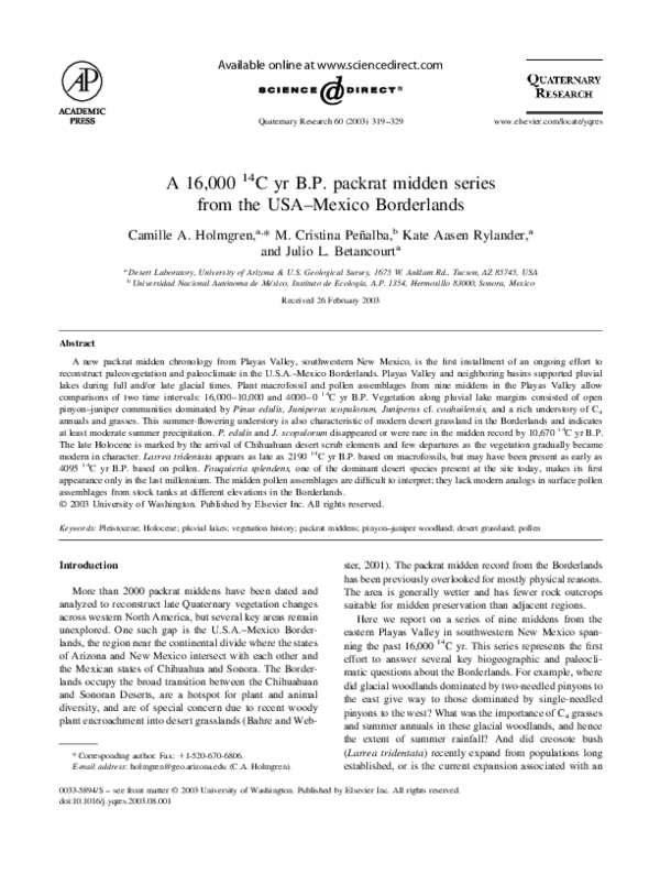(PDF) A 16,000 14C yr B.P. packrat midden series from the USA–Mexico ...
