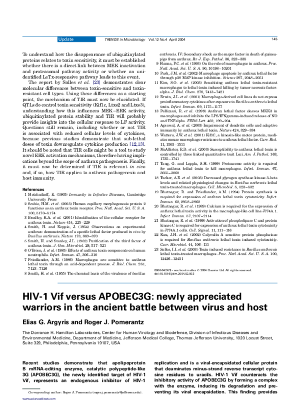 (PDF) HIV1 Vif versus APOBEC3G: newly appreciated warriors in the ... (PDF) HIV1 Vif versus APOBEC3G: newly appreciated warriors in the ...