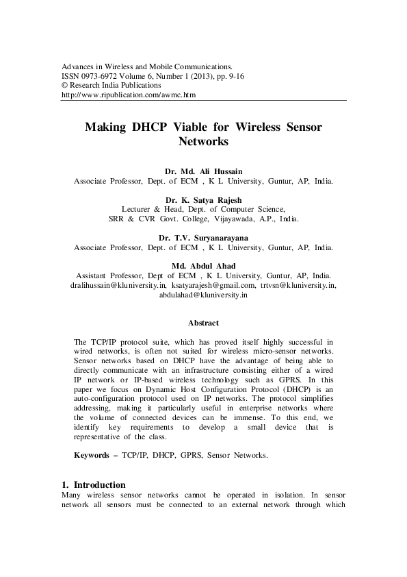 (PDF) Enhancing DHCP for Wireless Sensor Networks