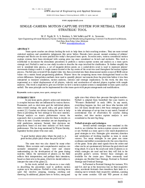 (PDF) SINGLE-CAMERA MOTION CAPTURE SYSTEM FOR NETBALL TEAM STRATEGIC TOOL