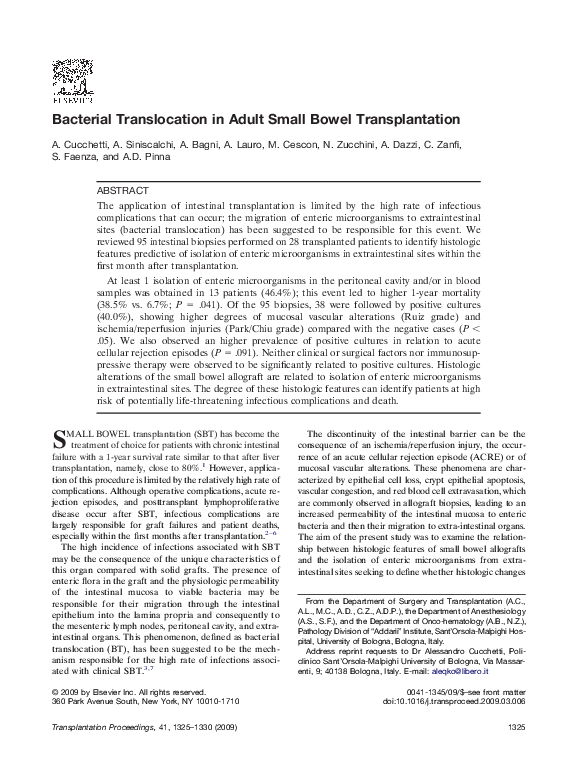 (PDF) Bacterial translocation in adult small bowel transplantation
