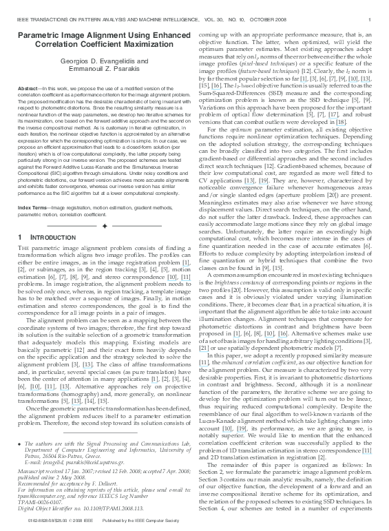 Pdf Parametric Image Alignment Using Enhanced Correlation Coefficient Maximization