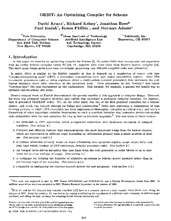 (PDF) Orbit: an optimizing compiler for scheme