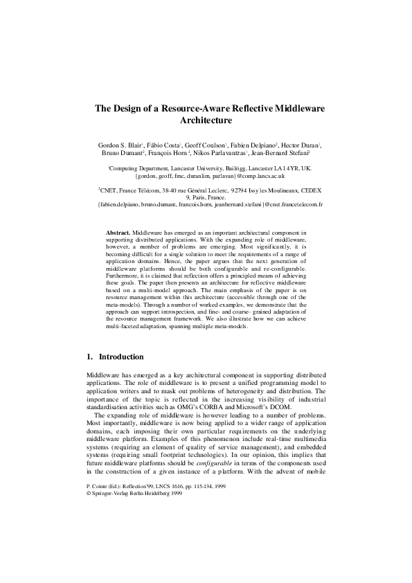 (PDF) The Design of a Resource-Aware Reflective Middleware Architecture
