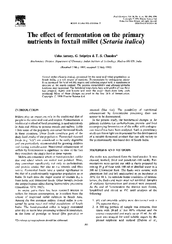 (PDF) Effect of Fermentation on the Primary Nutrients in Finger Millet ...