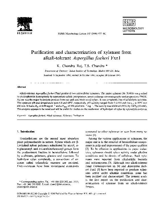 (PDF) Purification and characterization of xylanase from alkali-tolerant Aspergillus fischeri ...
