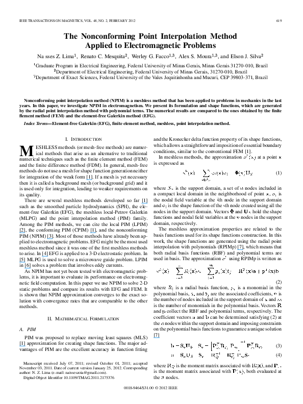 Pdf The Nonconforming Point Interpolation Method Applied To