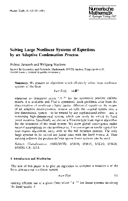 (PDF) Solving large nonlinear systems of equations by an adaptive condensation process